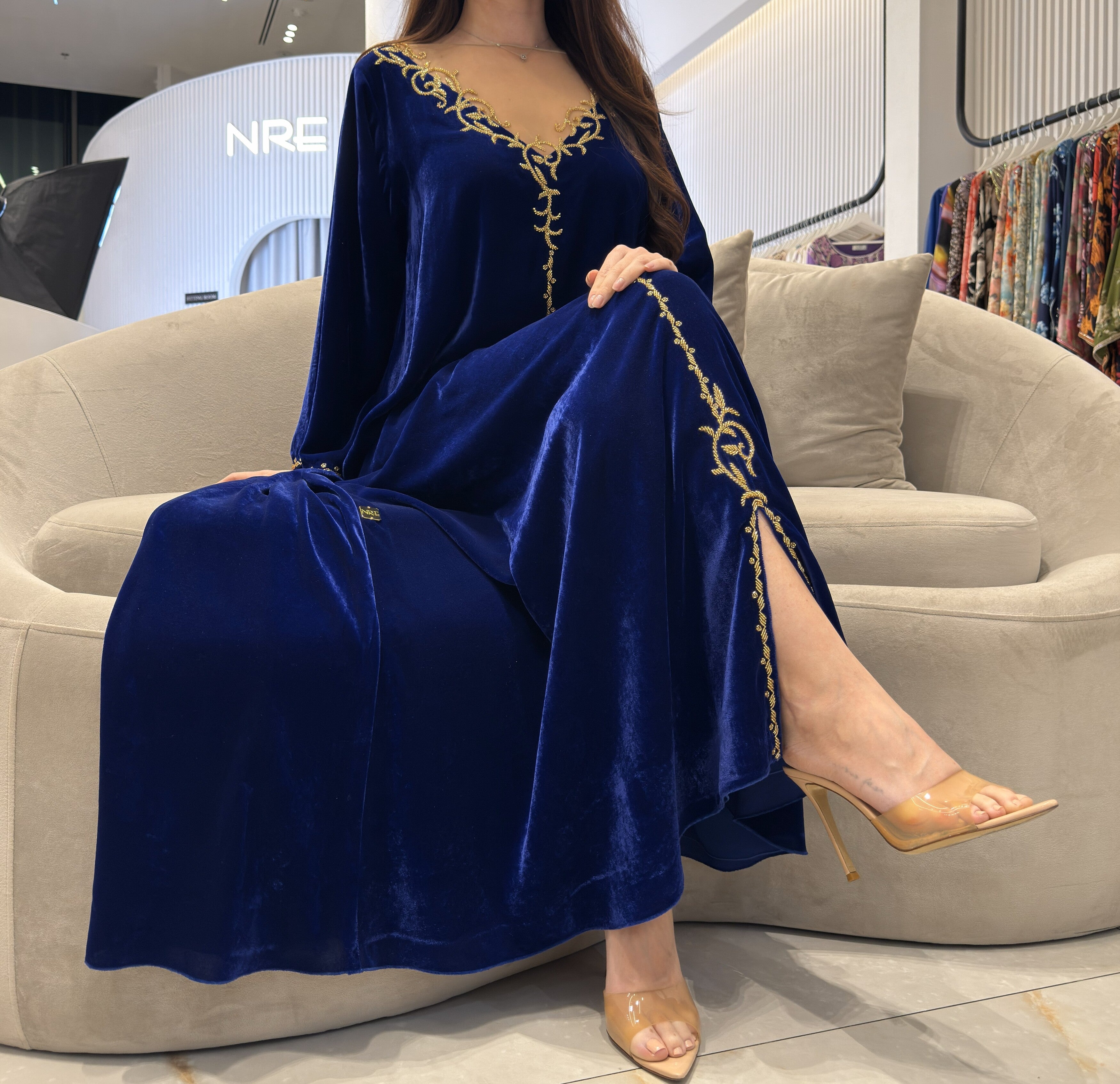 Velvet Handmade Blue Color With Golden Beads Work – NRE Collection